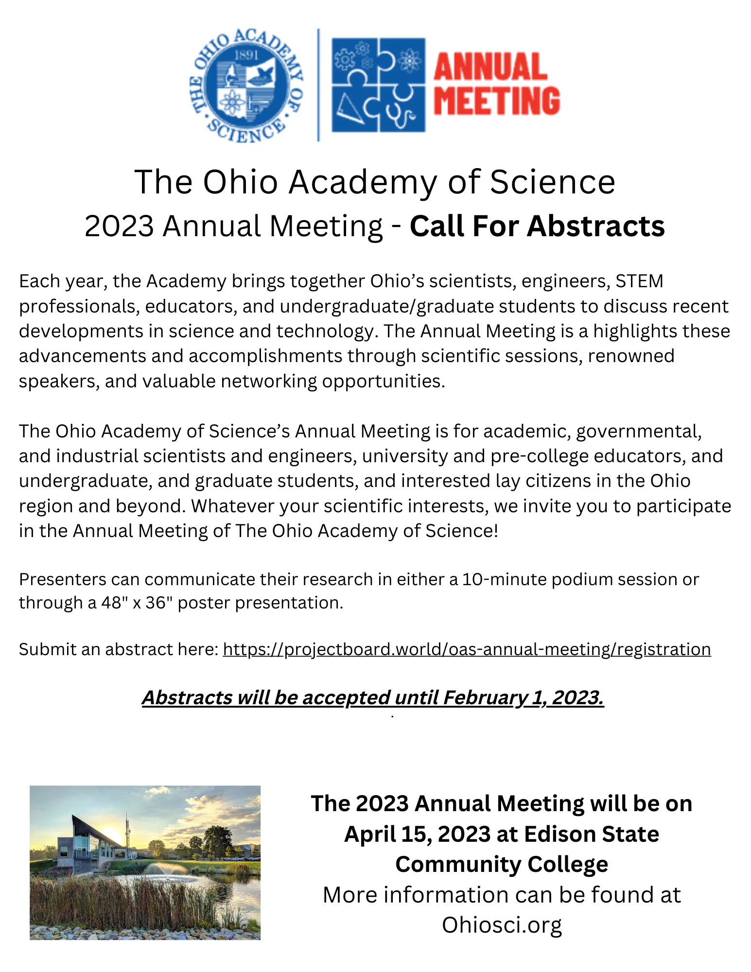Call for 2023 Annual Meeting Abstracts – The Ohio Academy of Science